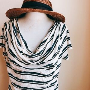 Max Studio | Tops | Max Studio Lino Stripe Drapey Neck Tee | Poshmark
